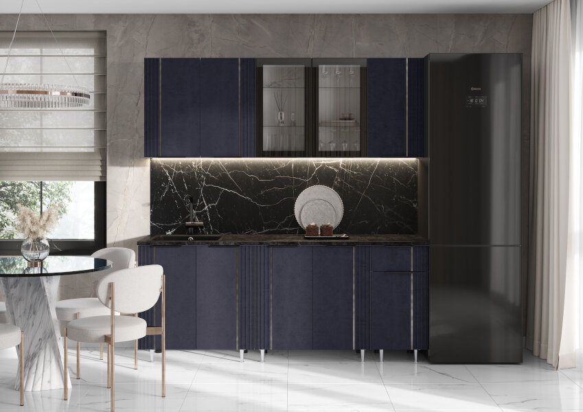 Кухня синяя Миф Виктория 2,0м (490) (Пластер Индиго, Белый (Кастилло темный))