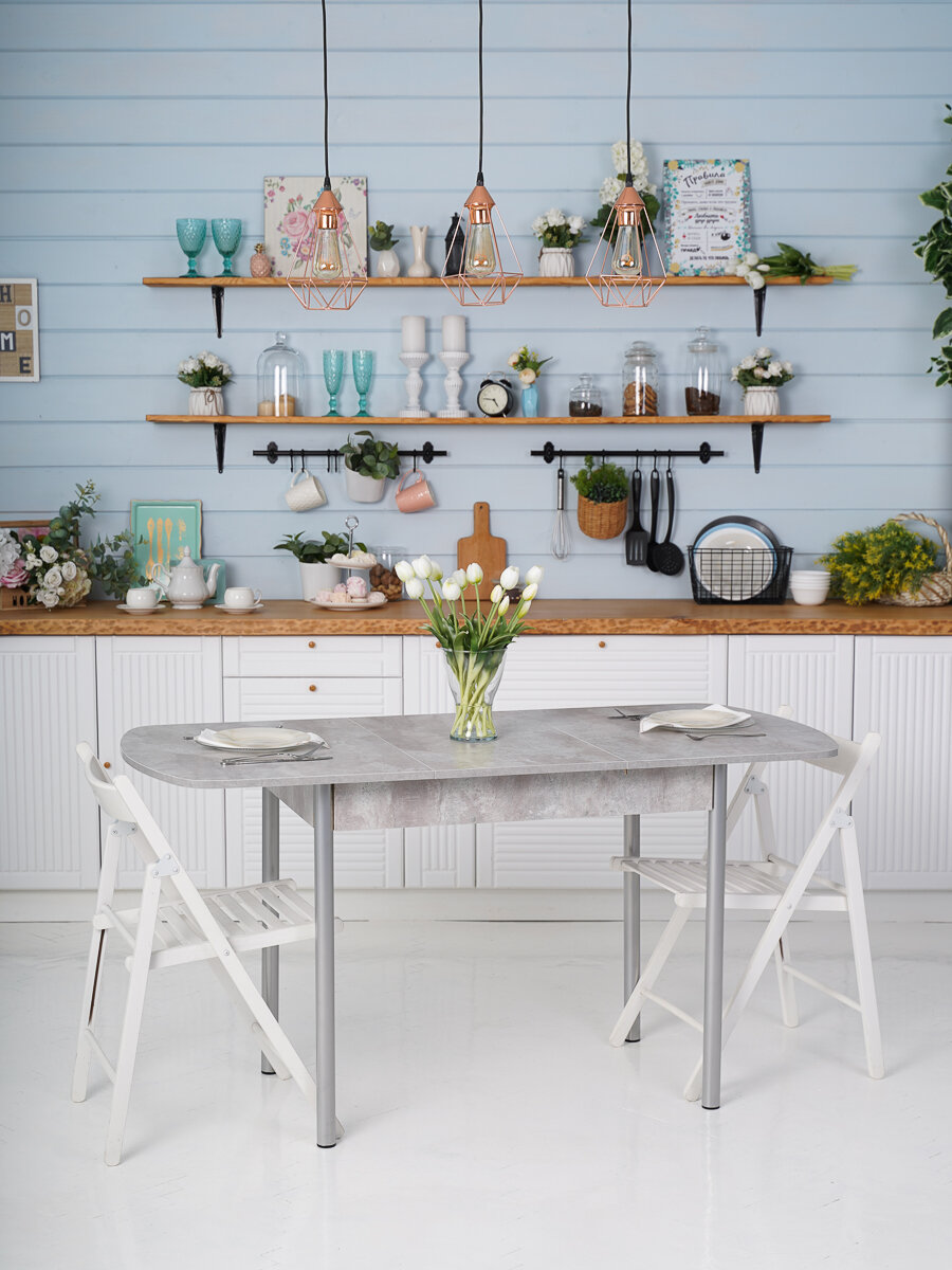 Стол кухонный обеденный раздвижной Джаз, камень светлый, 110/150х70x77 см.