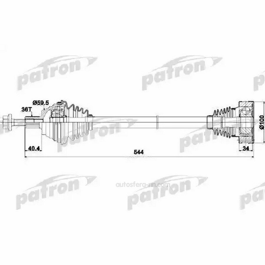 PATRON PDS0253 Полуось передняя левая 36x544x59.5 AUDI: A3 03- , A3 SPORTBACK 04- , A3 кабрио 08- \ SEAT: LEON 05- , TOLEDO III 04- \ SKODA: OCTAVIA 04- , OCTAVIA COMBI 04-