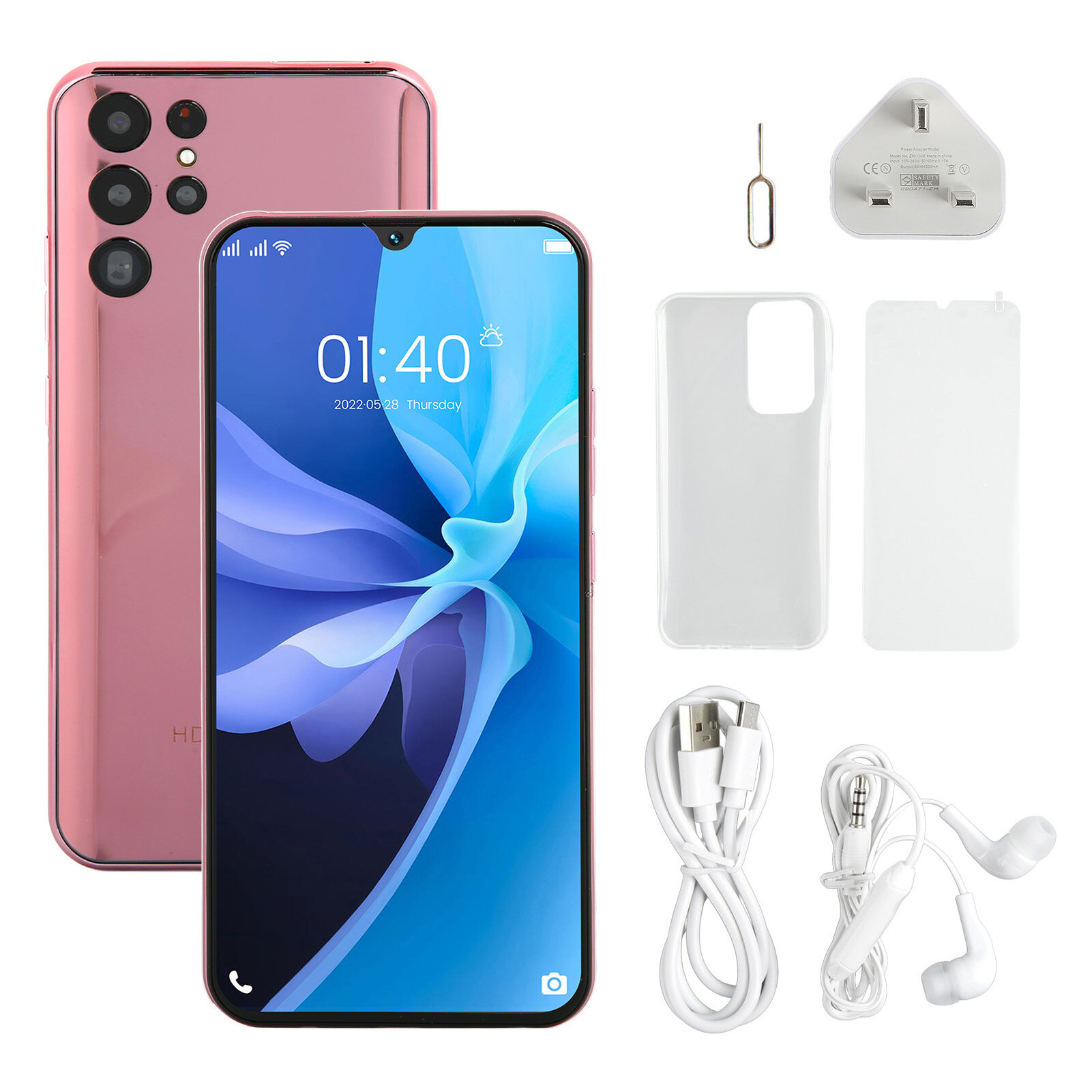 Смартфон S22 Ultra с 6,4-дюймовым экраном в форме капли, 4 ГБ/64 ГБ памяти, четырехъядерный процессор MT6582, камера 5 МП/13 МП, Android 11, напряжение 100–240 В, фиолетовый цвет, Britannique.