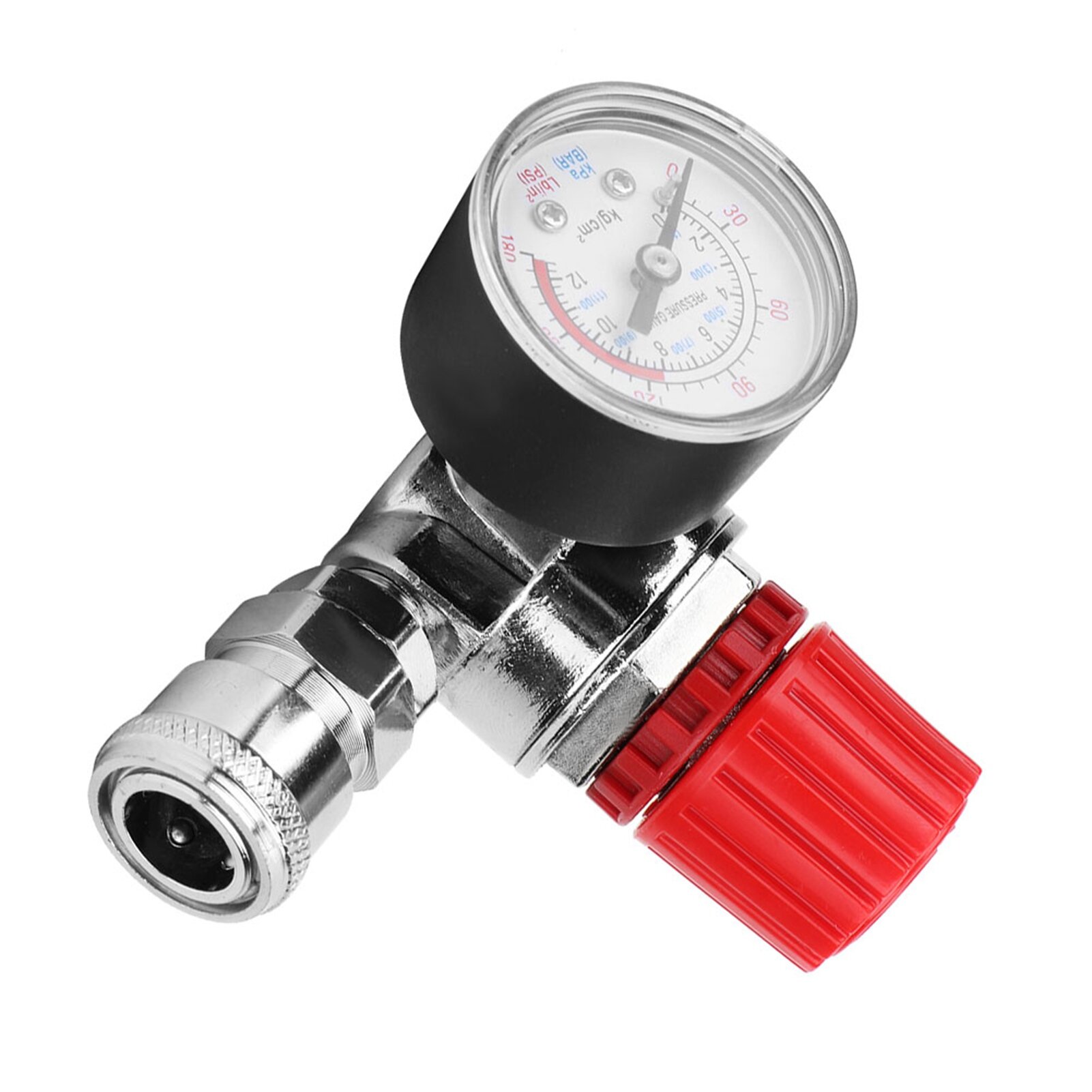 Клапан регулирующий давление с манометром и соединителями Male/Female для компрессора воздуха, диапазон регулировки давления 0,8 мпа, максимальное рабочее давление 0,8 мпа, калибр 10 мм, материал цинковый сплав, 1 шт. Клапан регулирующий давление, 1 шт.