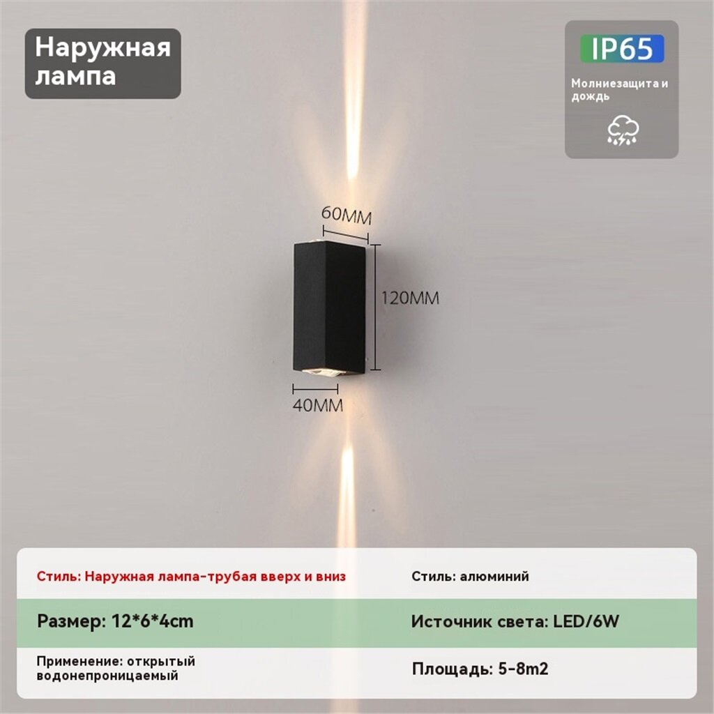 Настенный светильник Flylight, светодиодный, пластик, черный, IP65, мощность 6 Вт