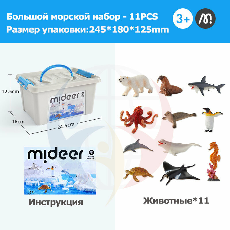 Набор реалистичных фигурок животных «Mideer: Океан», 11 шт. — подарок для мальчиков и девочек