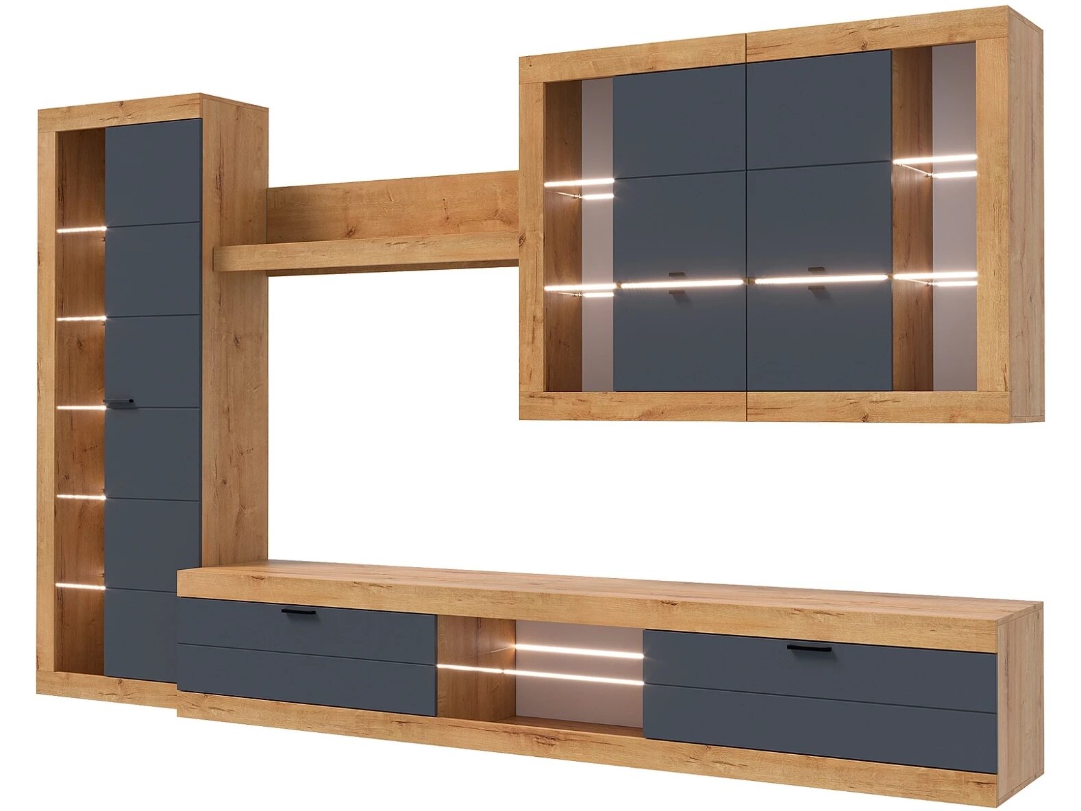 Модульная Гостиная, вариант №2, с подсветкой, Дуб Вотан/Графит