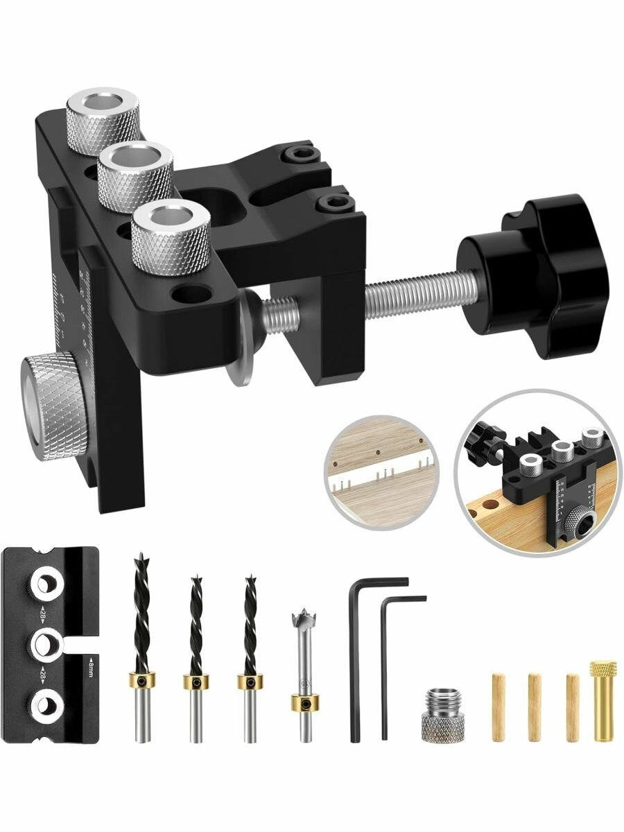 Высококачественный комплект штифтовых зажимов 3-в-1 для деревообработки - дополнительный пуансон для утопленных деталей, сверло 8/10/15 мм, точная обработка