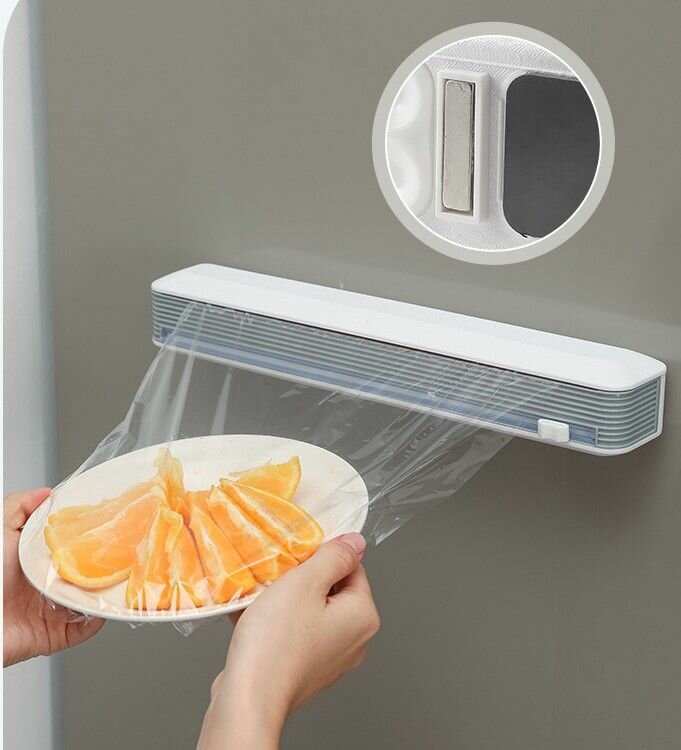 Кухонный диспенсер на магнитах, с резаком, держатель на присосках, органайзер с ножом для пищевой пленки