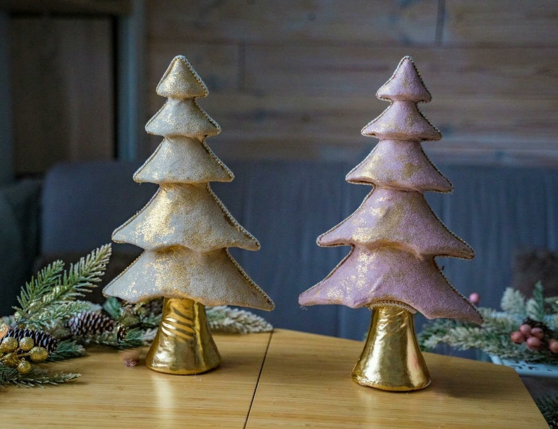 Декоративная ёлка, розовая с золотым, текстиль, 38 см, Due Esse Christmas
