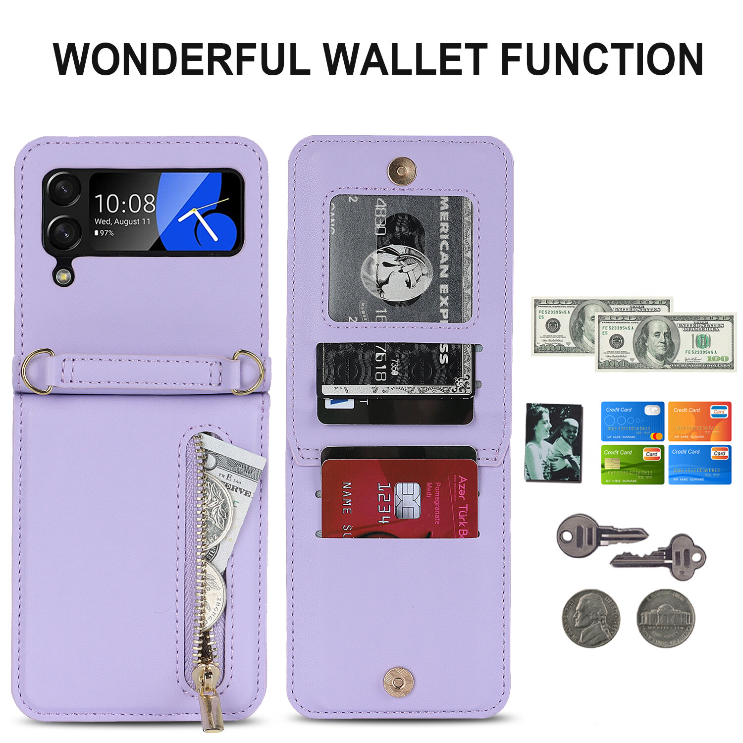 Подходит для Samsung Galaxy Z Flip3 / Самсунг Галакси Z Flip3 чехол для телефона, Складной All Inclusive молнии раскладушкa держатель раскладушка, Z Flip3, подставка, soft touch,360° Полная защита,