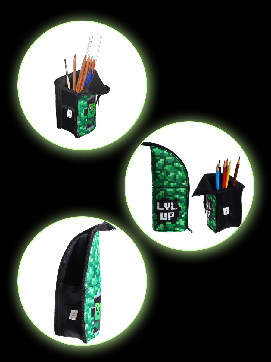 Пенал тубус-подставка, 85 х 210 х 65 мм, мягкий, тканевый, Calligrata, ПМО 12-20 "Пиксели"