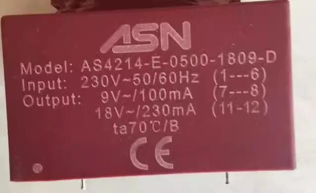 Герметичный трансформатор AS4214-E-0500-1809-D 230В до 9В18В