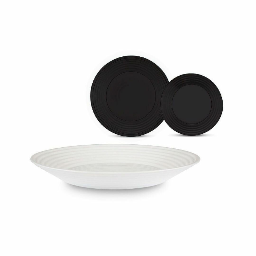Набор тарелок Luminarc арена блэк ЭНД уайт черная 25см 6 шт 19см 6шт глубокая белая 23,5см 6шт