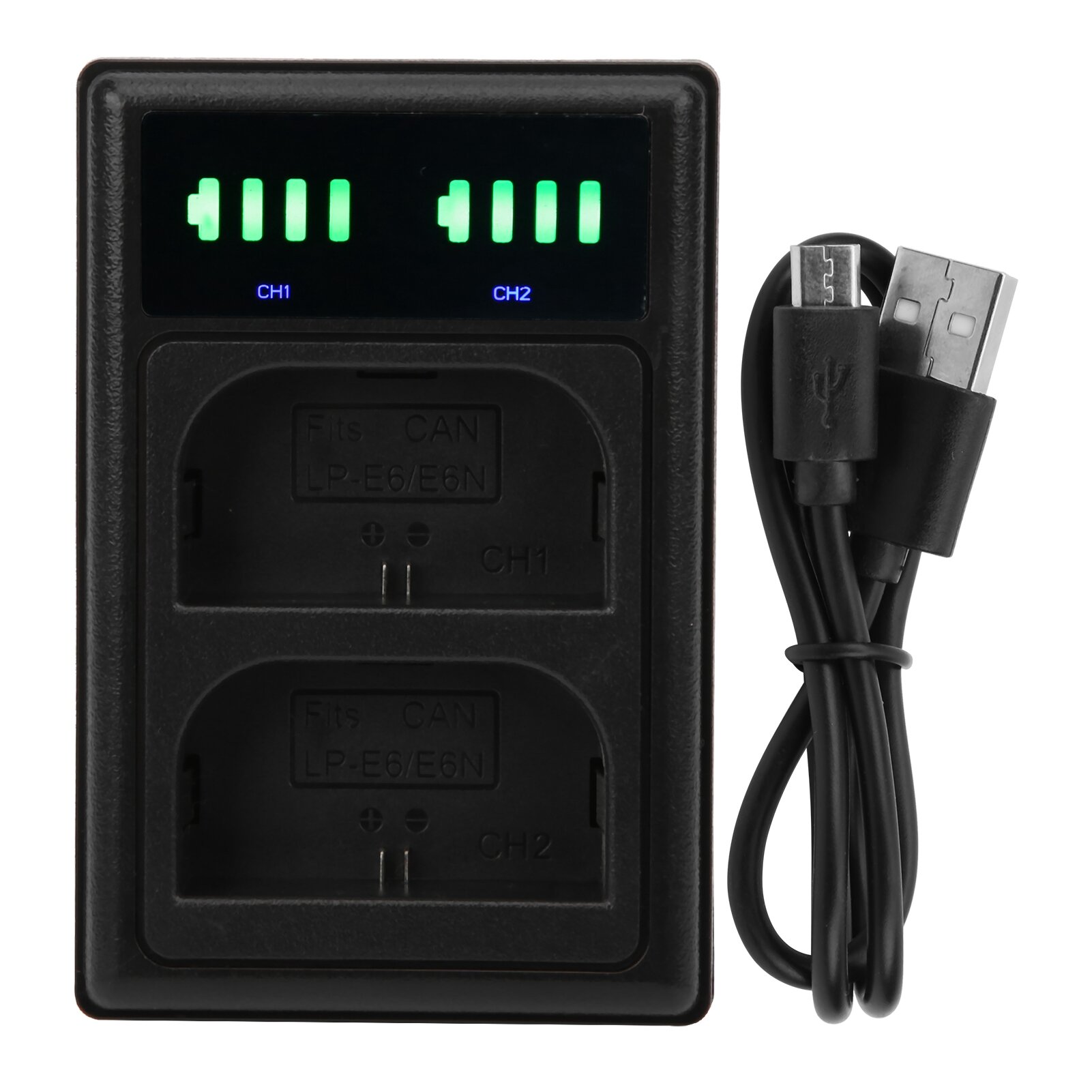 Док-станция с двумя портами Micro/TypeC для зарядки и подключения камер и дисплеев к аккумуляторам LPE6/E6N.