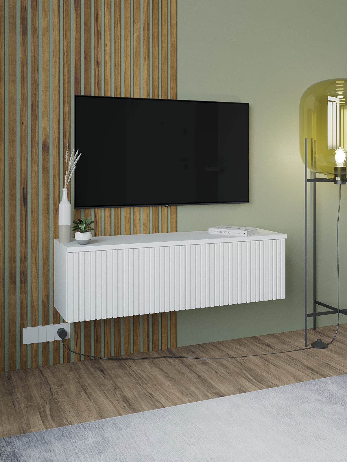 Тумба под телевизор подвесная Фриз 137х31х29 см, Белый