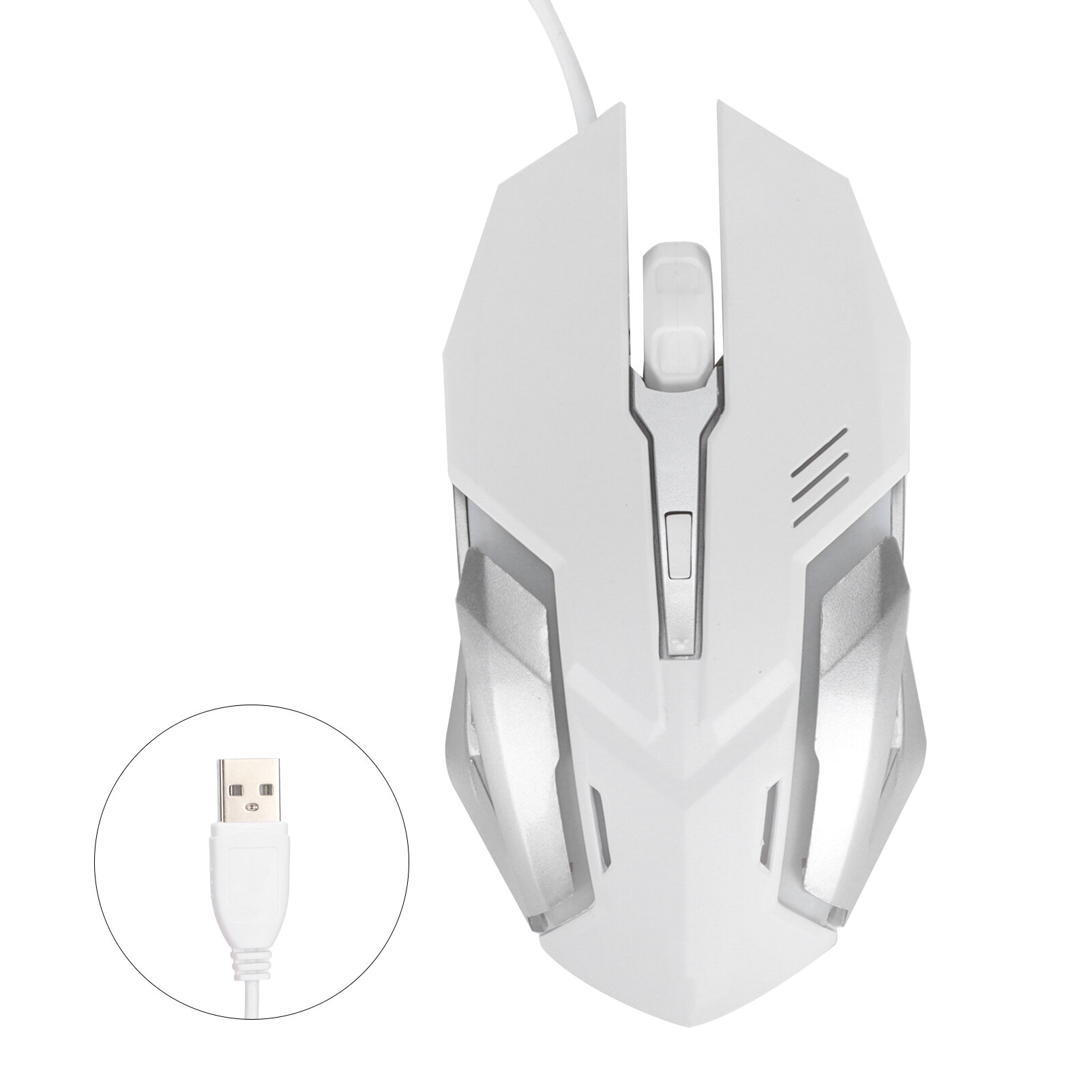 Проводная мышь с USB-портом, игровая, офисная, деловая, светящаяся оптическая, компьютерная, белая.