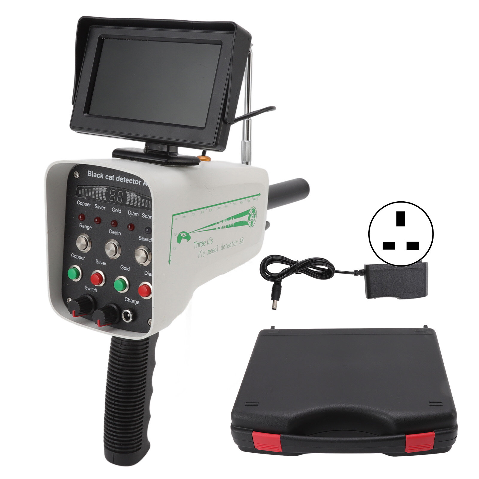 30-метровый глубинный металлоискатель с дальностью действия 1000 метров, дисплеем для поиска золота и сокровищ, питание 100‑240 В, белый цвет, вилка для Великобритании.