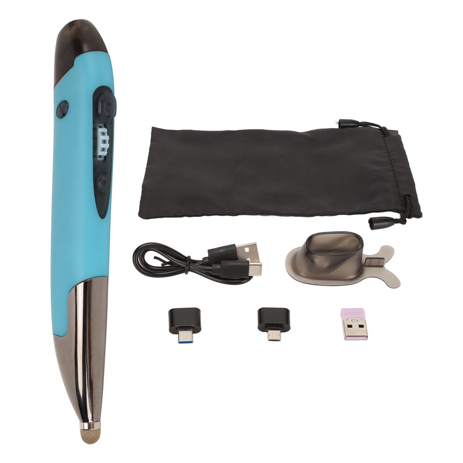 Беспроводная ручка -мыши перезаряжаемая светящаяся молчаливая маленькая портативная Bluetooth 2.4 г двойной режим беспроводной ручки для ПК -ноутбука Blue