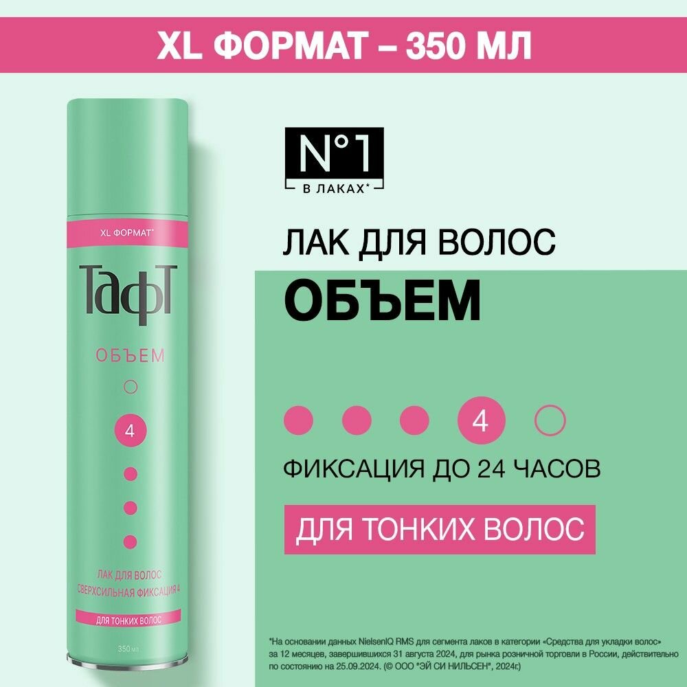 Лак для волос "Taft", сверхсильная фиксация, для объема, 350мл