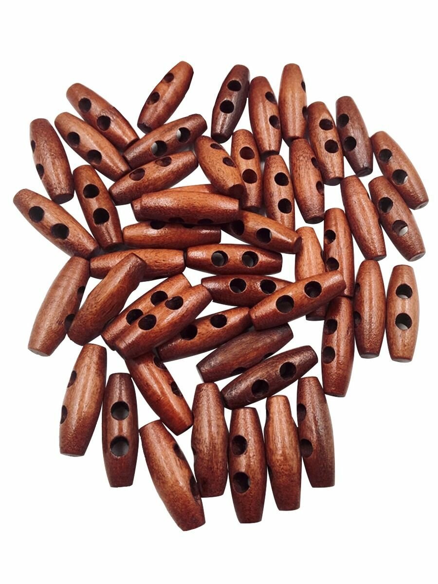 Пуговицы палочки из дерева, для курток, пальто, сумок. 2 отверстия, 30*10мм. (10 штук).