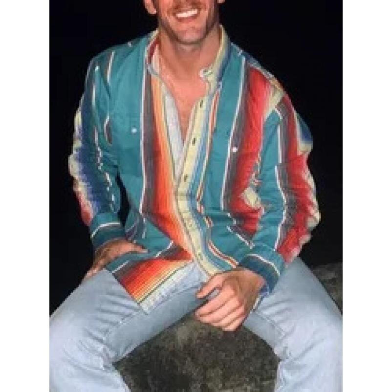 Вестерн ковбой тренд ретро молодежная мужская панк цифровая печать двойной карман мужская рубашка