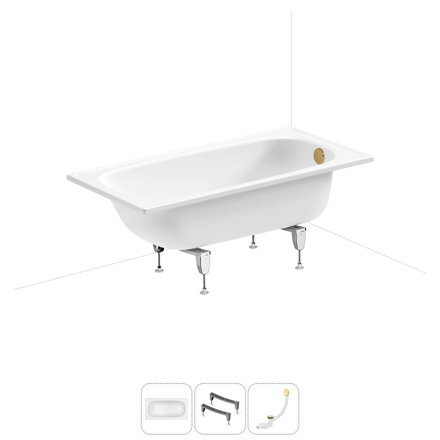 Стальная ванна 130х70 Sanitana BLB Europa 20220592R в наборе 3 в 1: металлическая ванна 130 х 70 см, ножки, слив-перелив