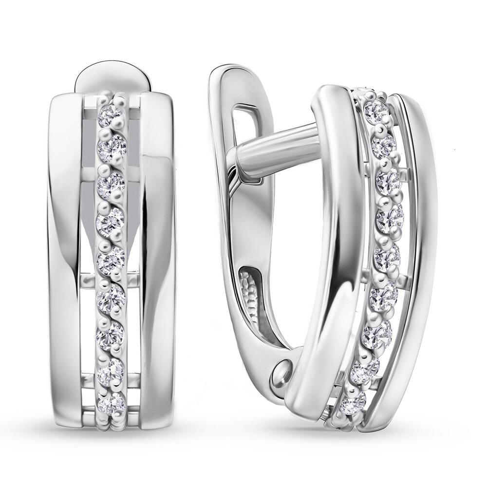 Серьги, белое золото, 585 проба, родирование, бриллиант