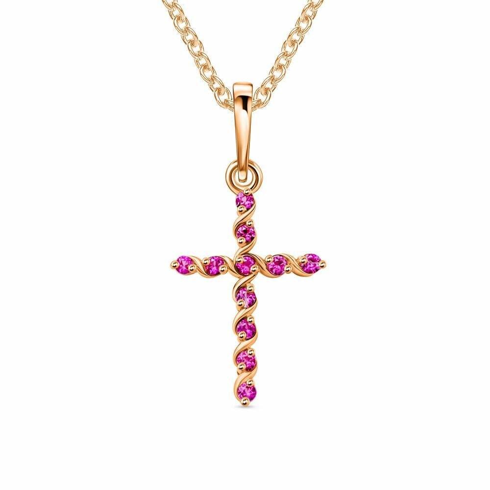 Крестик, красное золото, 375 проба, рубин синтетический