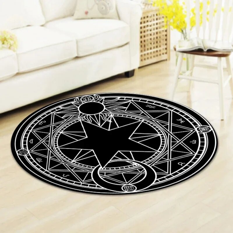 HNC363D Magic Array Printed Carpet Rugs for Living Room Round Bedroom Decor Anti-slip Floor Mat Balcony Coffee Table Soft Ar4Mb, 120x120cm, Черный