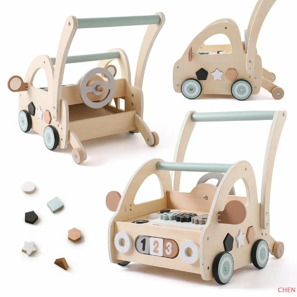 Ходунки для детей : Развивающая деревянная тележка, обучающая игрушка для малышей, идеальный подарок на праздники - улучшает восприятие и моторику