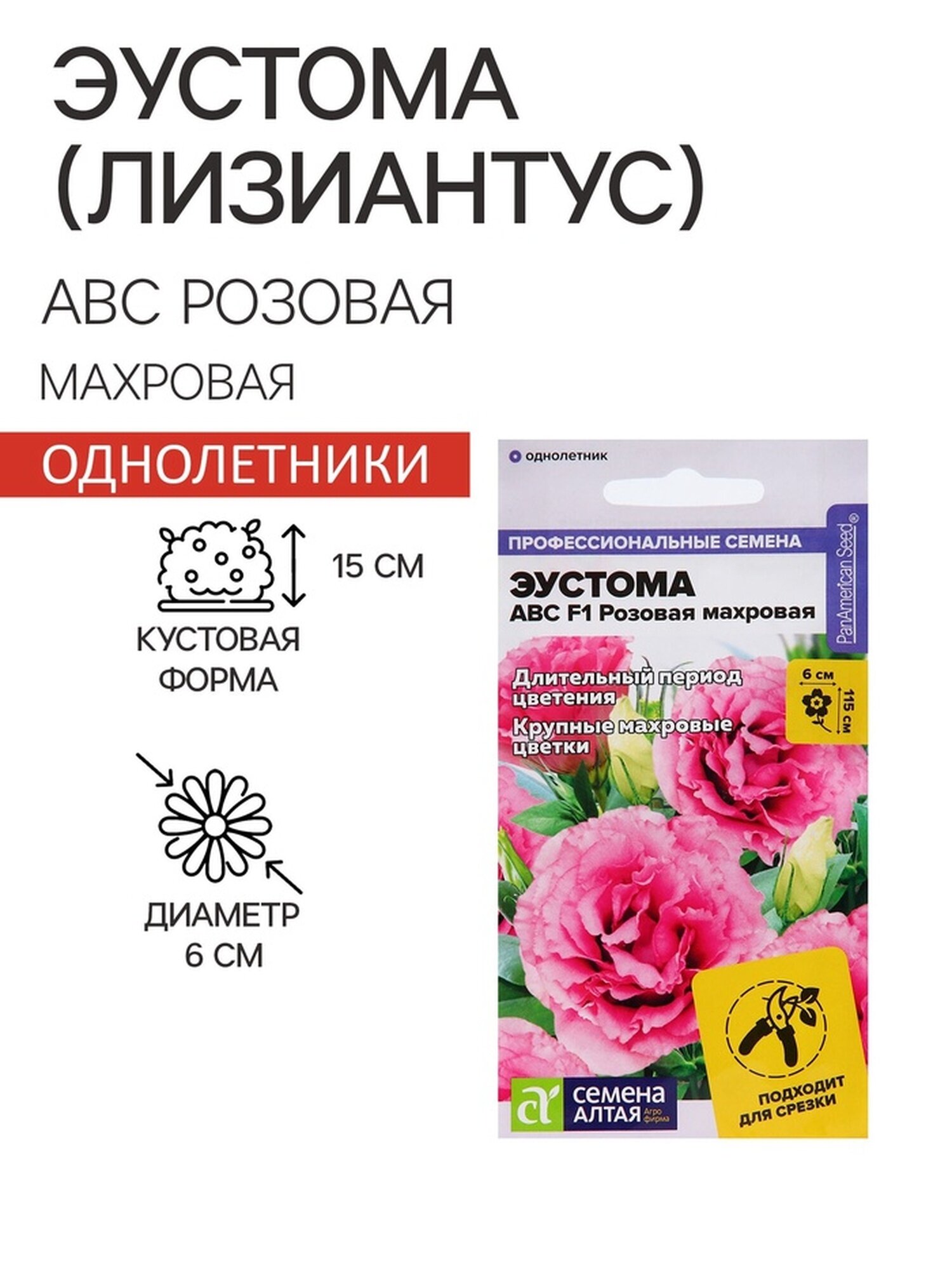 Семена Сима-ленд Эустома "АВС Роуз Рим", махровая, розовая, однолетние, 5 шт