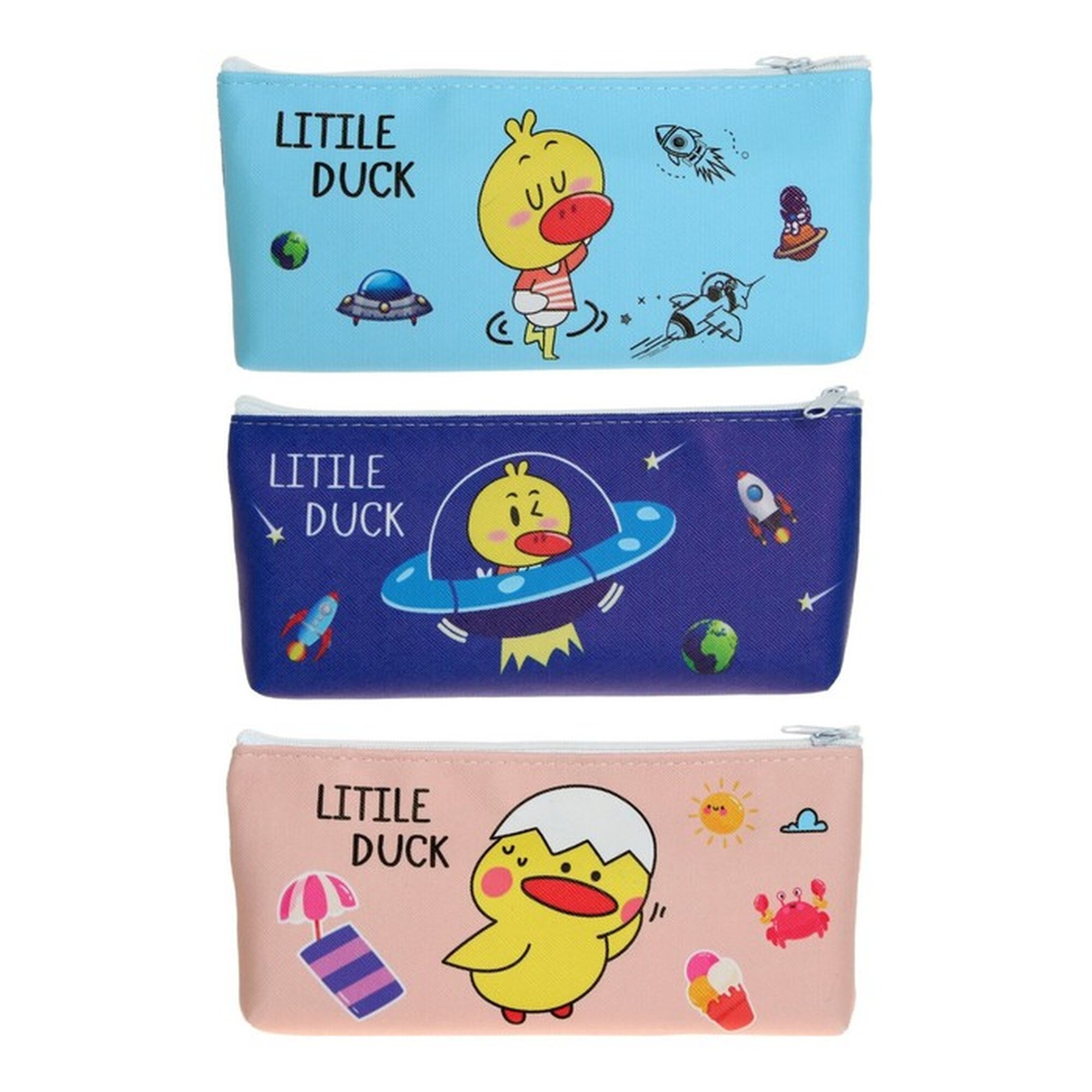 Пенал Calligrata "Уточка", на молнии, для девочек, текстиль, бежевый, желтый