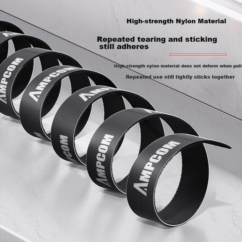 AMPCOM Self-Adhesive Back-to-Back Velcro Cable Ties, Desktop Cable Management Straps for Computer Storage, Cuttable and Reusable Cable Organizer Straps, 3m x 20mm, Black AMZD30BK