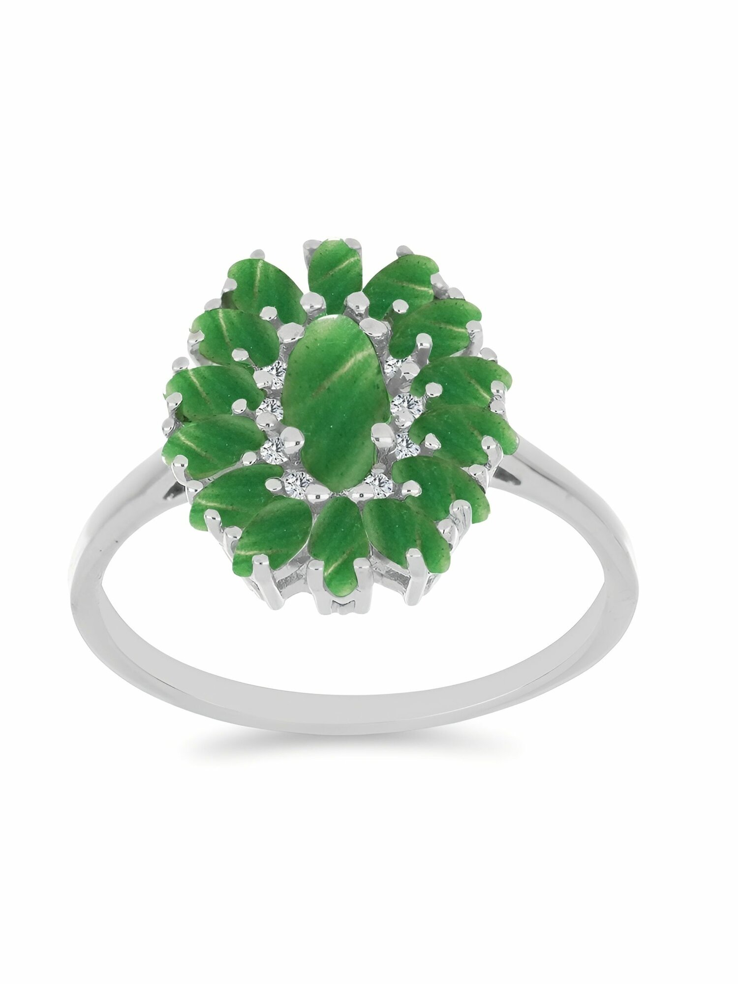 Кольцо тонкое, серебро, 925 проба, родирование, жадеит, фианит