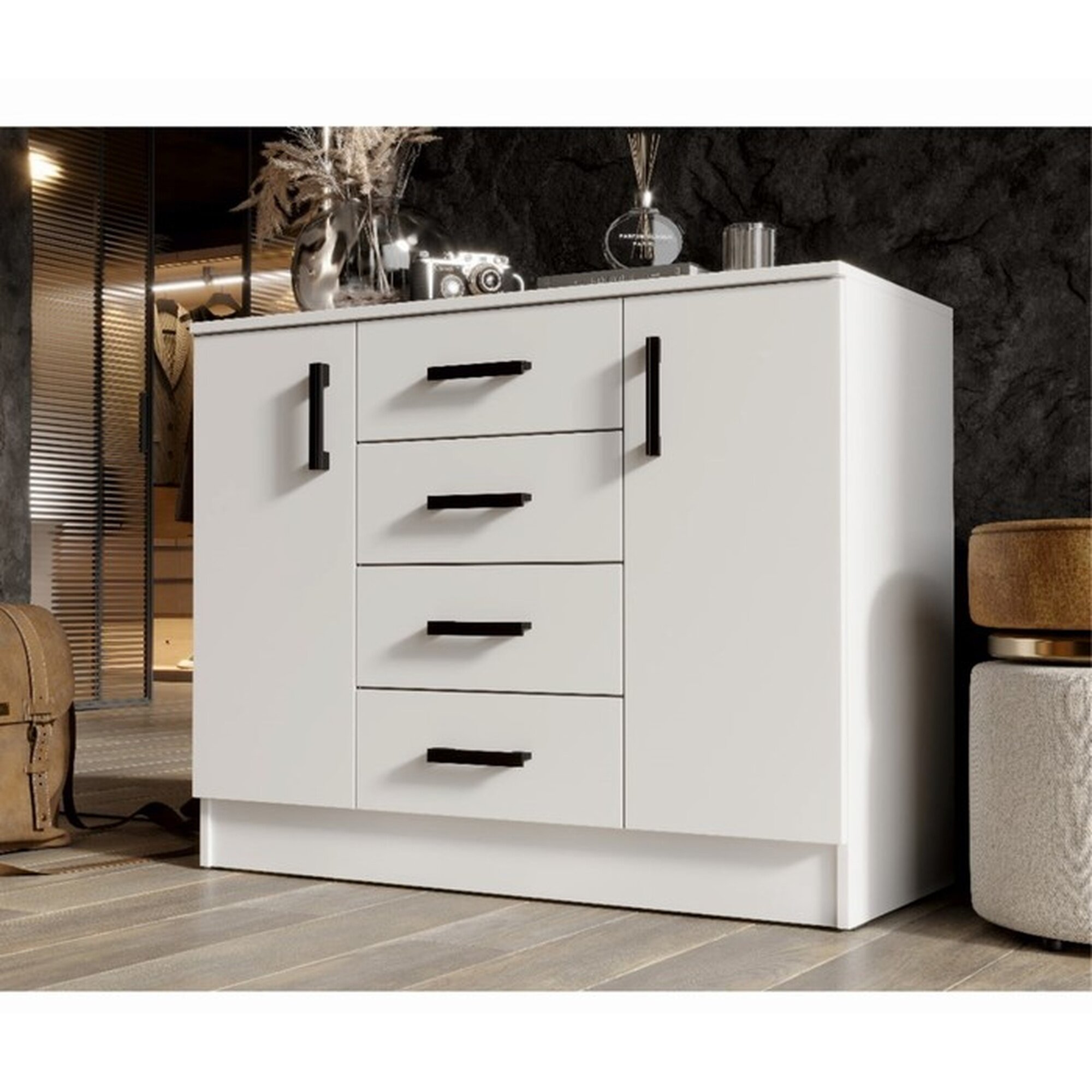 Комод Сима-ленд "Эра" К1000-2Д, ЛДСП, 1000х430х830мм, 4 ящика, белый