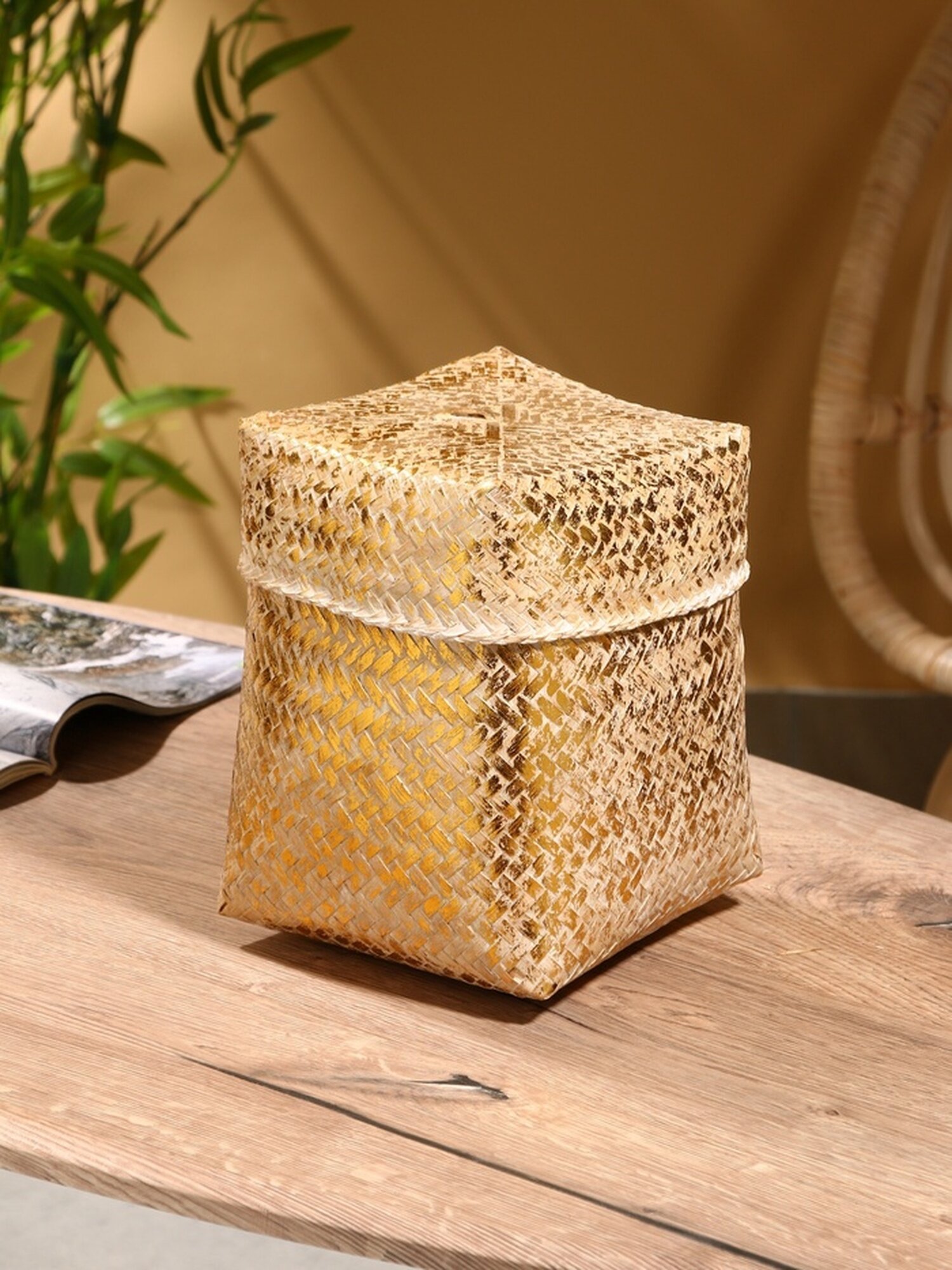 Корзинка Сима-ленд «Аварис», плетеная, бамбук, 17x17x25 см, бежевая