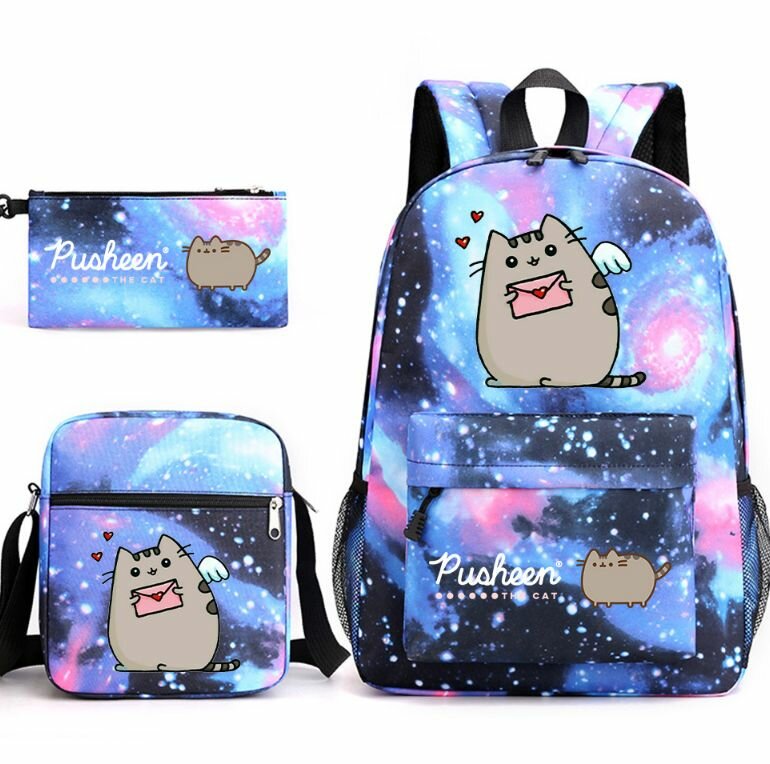 Набор рюкзак, сумка через плечо и пенал с котиком Пушин, розовый, 19 литров стильный комплект для учебы и путешествий