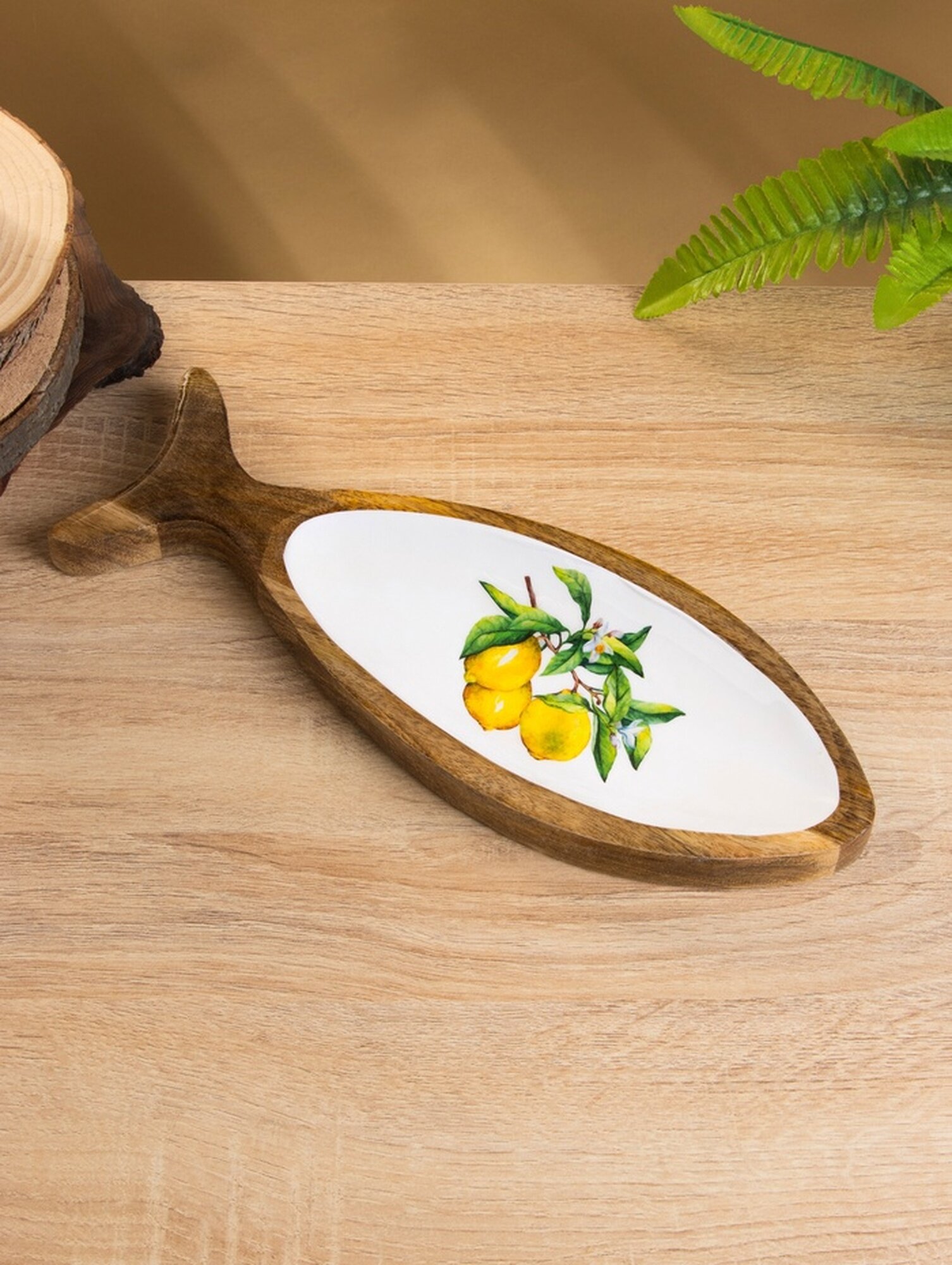 Блюдо Сима-ленд «Лимоны», дерево манго, фигурное, 32 см × 11,5 см × 2 см