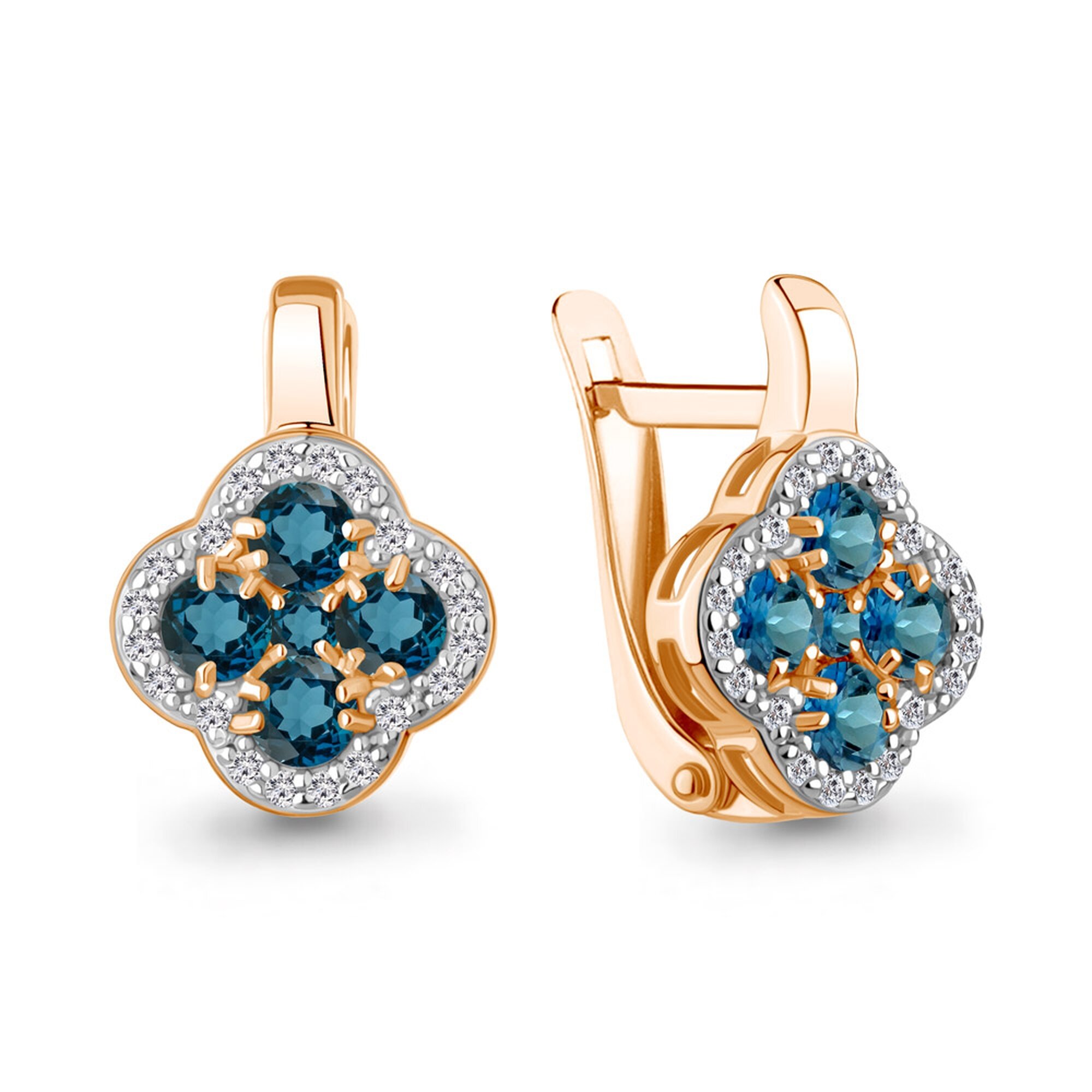 Серьги, серебро, 925 проба, золочение, Лондон топаз, фианит