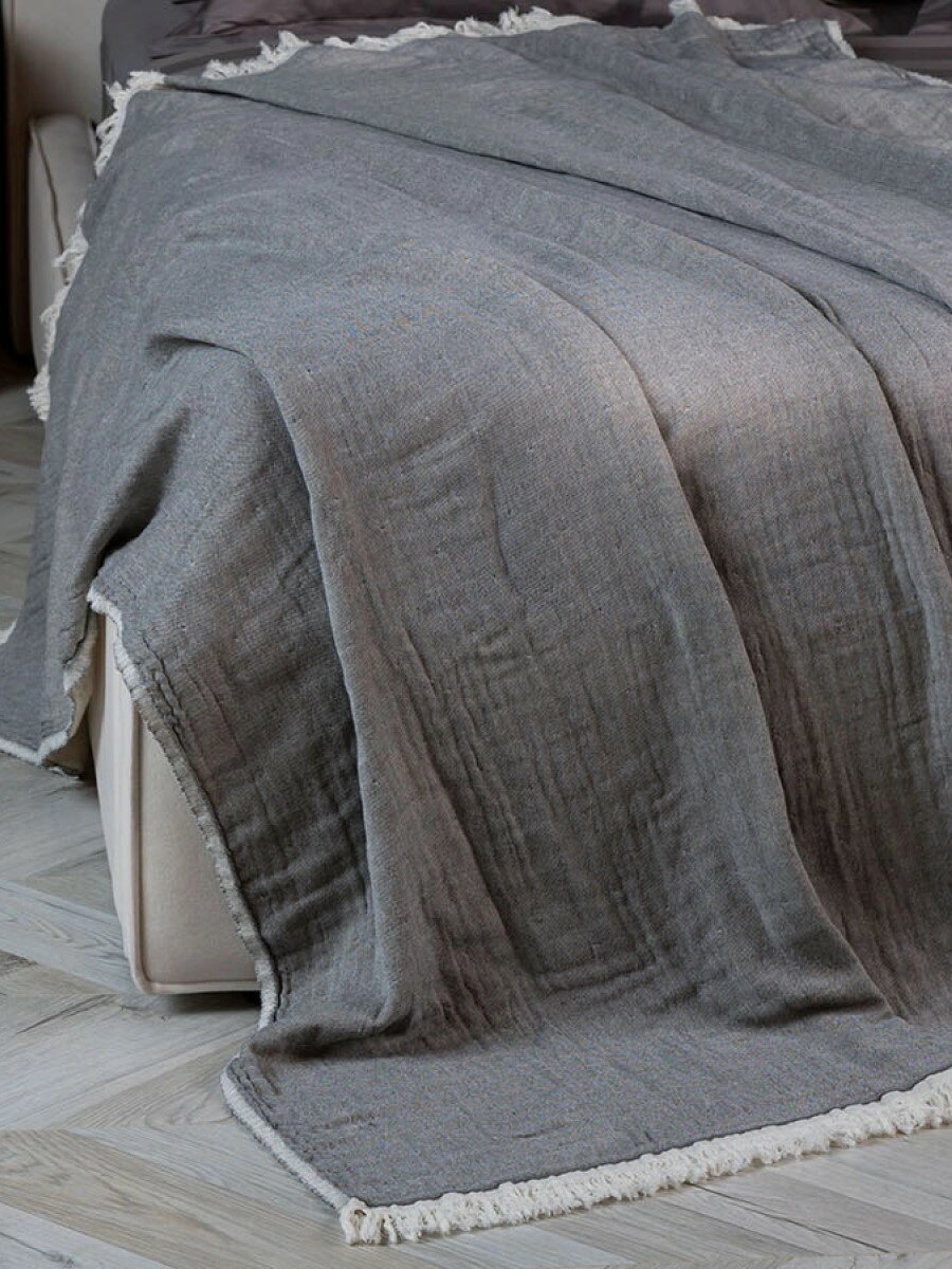 Плед Askona (Аскона) All Natural с бахромой (хлопок муслин) 145x175, серый