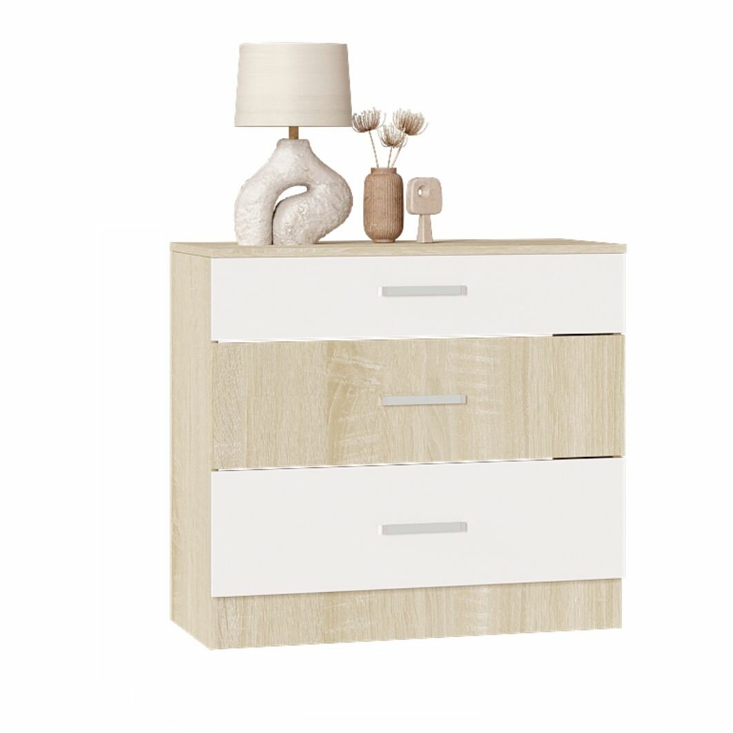 Комод Бари от ВНК-Мебель с 3 ящиками, размер 80х44х72 см, цвет Сонома/Белый