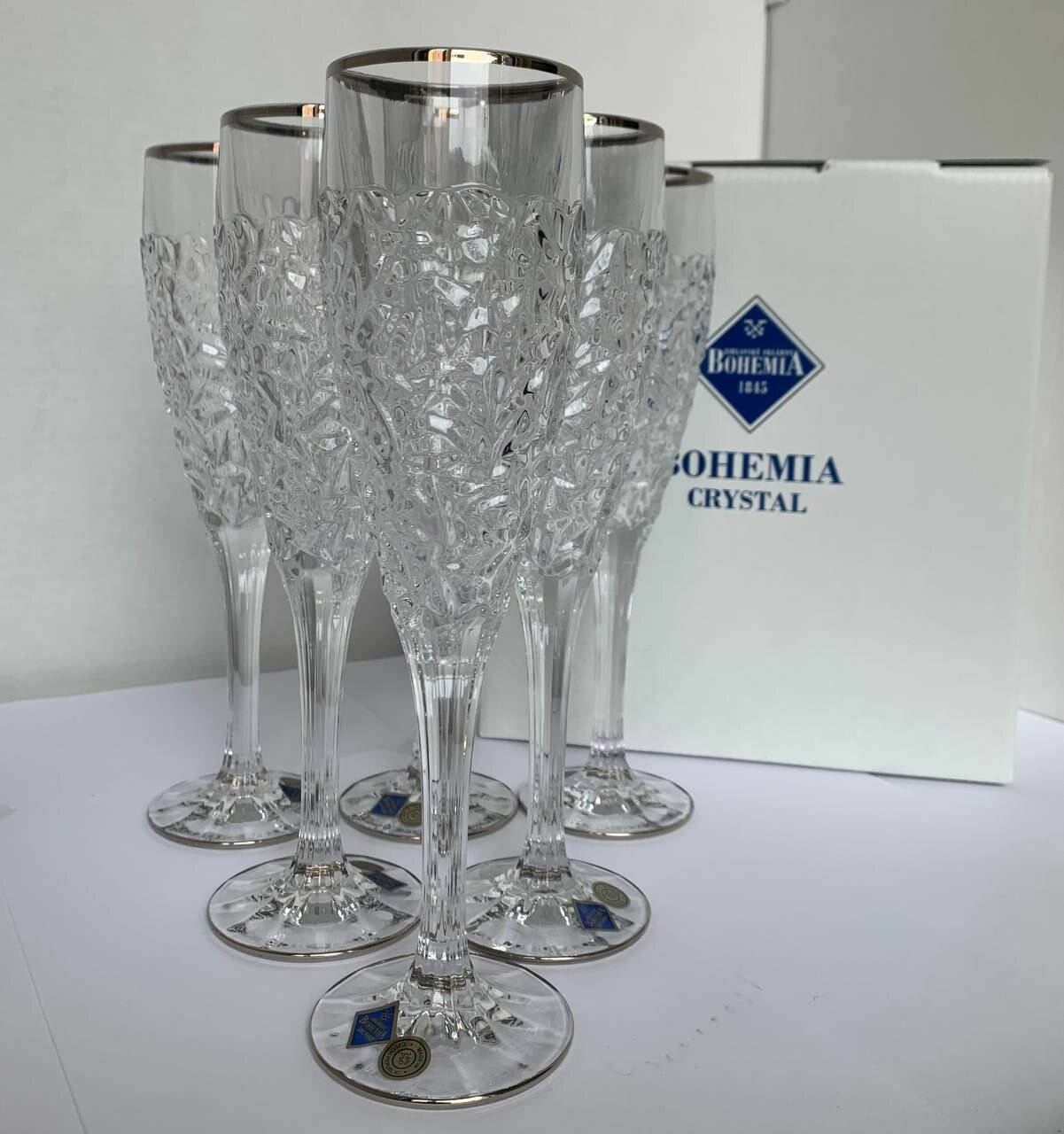 Бокал для шампанского "NICOLETTE", декор "Отводка платина"; 180 мл (набор 6шт.), хрусталь, Bohemia Jihlava/ ИПХ107