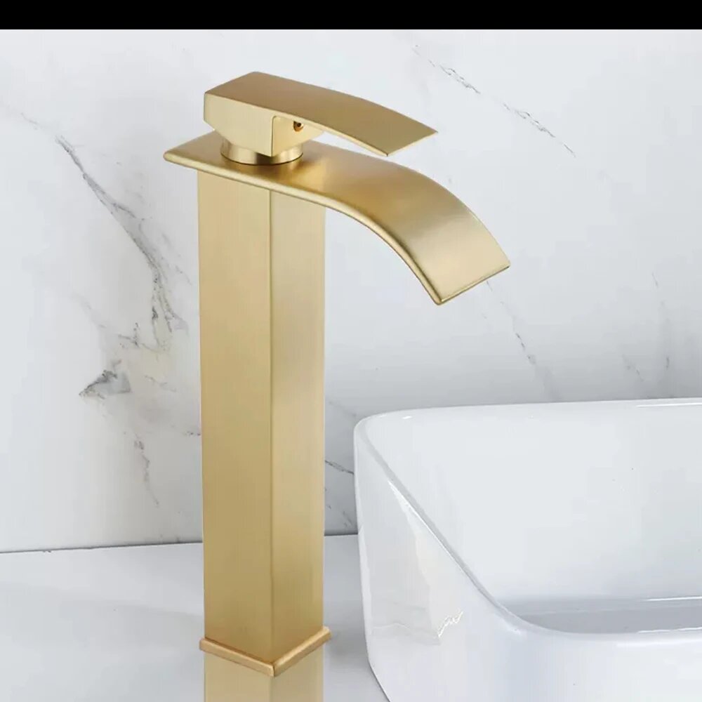 Смеситель для раковины для ванной комнаты, золотистый, с изливом, Brushed Gold B