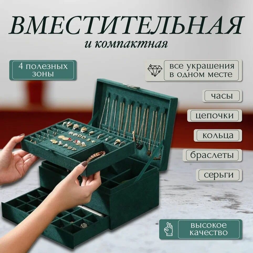 Шкатулка для украшений бренда "INLY", зелёная