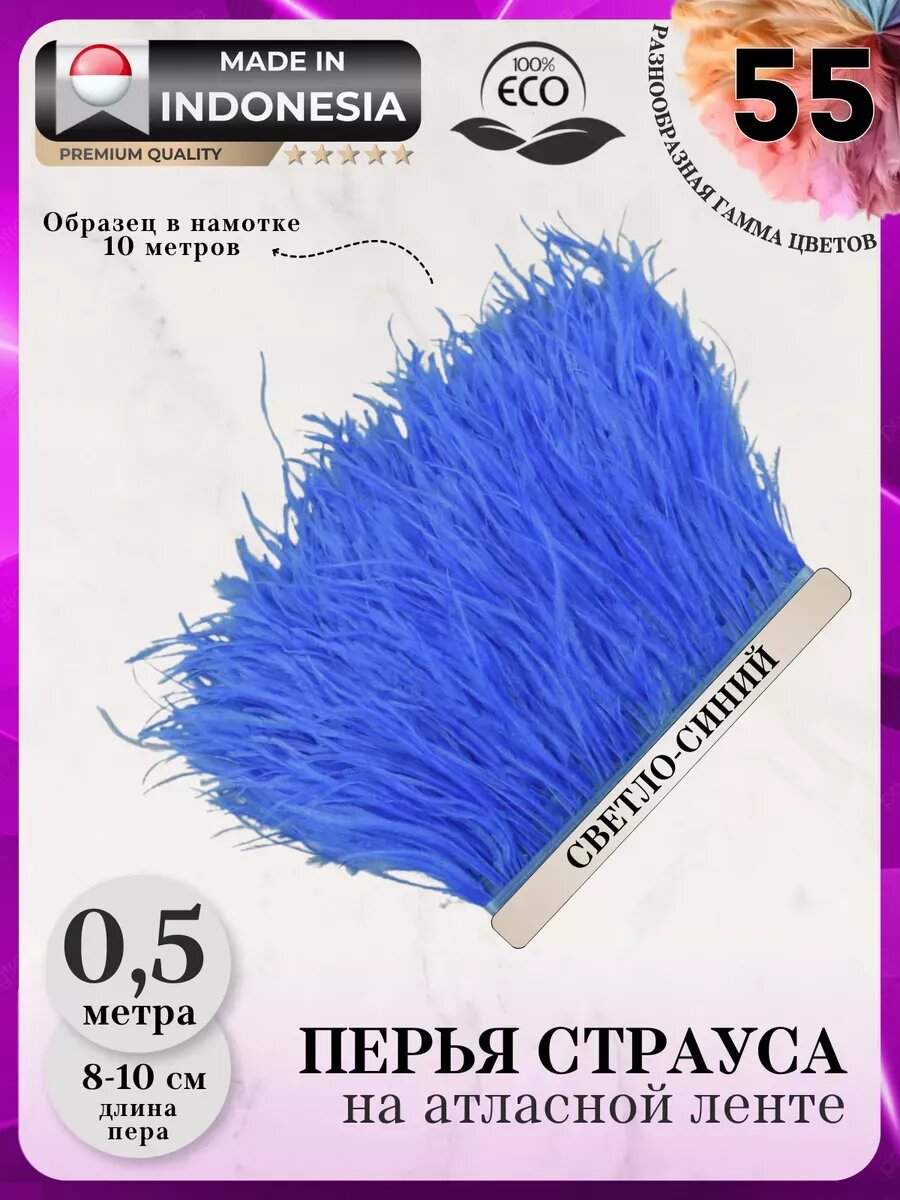 9253 Перьевая тесьма для рукоделия 8см хит светло-синяя 50см