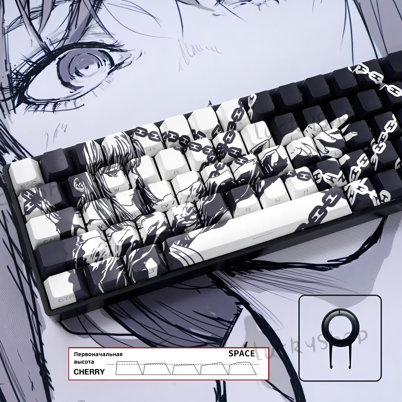 Кейкапы для механической клавиатуры 130 шт, Высота: CHERRY/PBT/Предмет Человек - бензопила Макимма