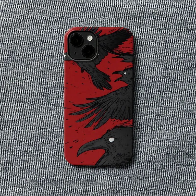 Чехол для iPhone 15 с вороном, красный, глянцевый