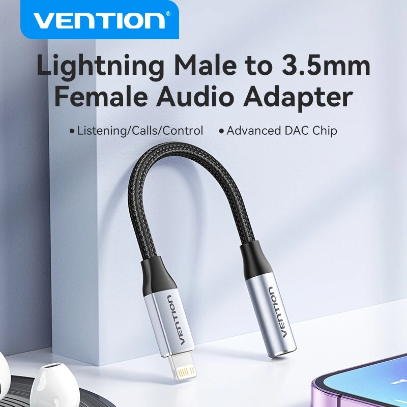 Адаптер Vention DAC Lightning-3,5 Мм OMTP Для iPhone 14/12 Pro Max/XR, Аудиокабель-конвертер Aux, Аксессуар Для Телефонов