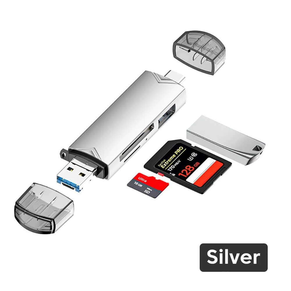 Кардридер 7-в-1 Silver, 6 в 1, металлический