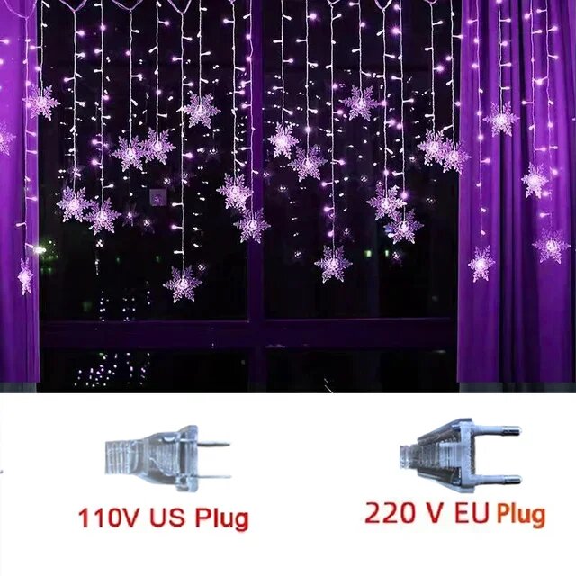 Светодиодная гирлянда снежинка, Purple, 220V EU Plug