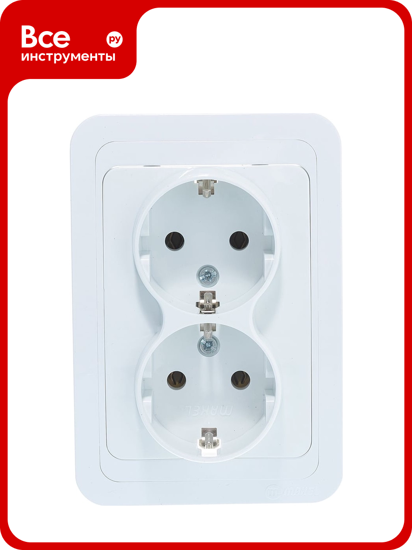 Двойная розетка с заземлением, белая Makel Mimoza 12082, пластик