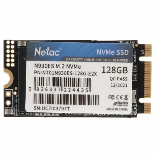 128 ГБ SSD M.2 накопитель Netac N930ES (NT01N930ES-128G-E2X) - PCI-E 3. x x2, чтение - 1650 Мбайт/сек, запись - 1500 Мбайт/сек, 3D NAND, NVM Express